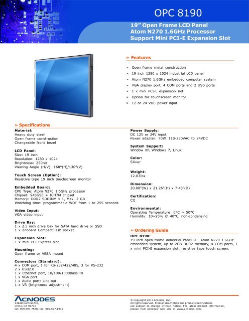 OPC8190 - DATA SHEET
