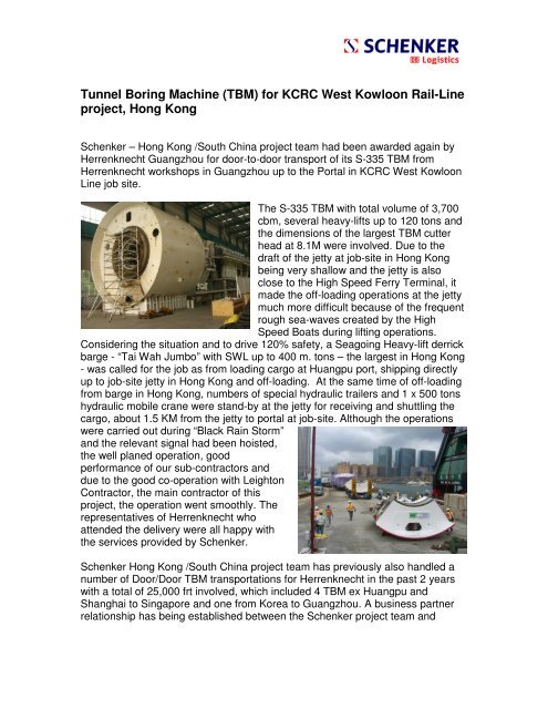 Tunnel Boring Machine (TBM) - DB Schenker HK&