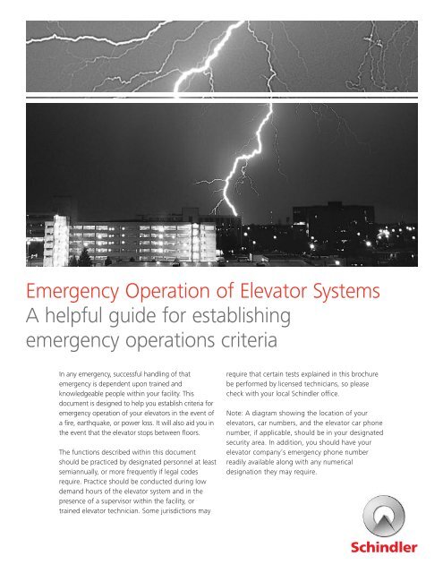 Emergency Operation of Elevator Systems brochure - Schindler Group