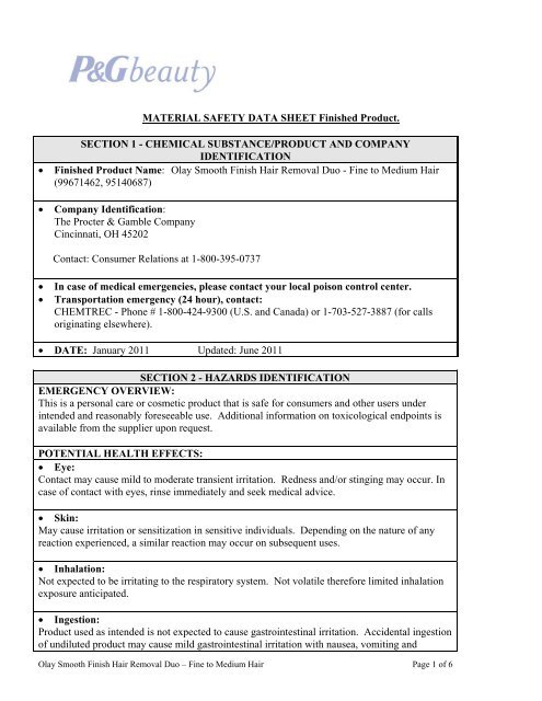 MATERIAL SAFETY DATA SHEET Finished ... - Procter & Gamble