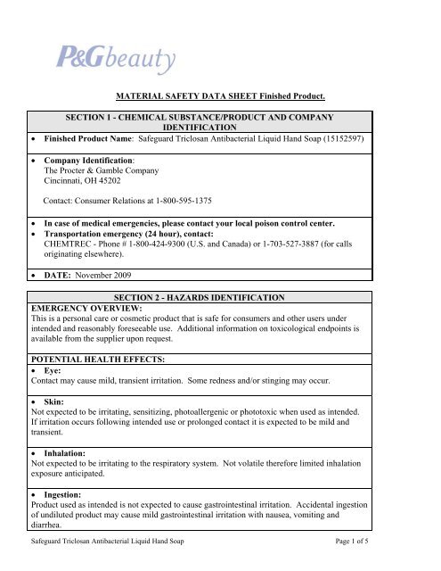 MATERIAL SAFETY DATA SHEET Finished Product. SECTION 1 ...