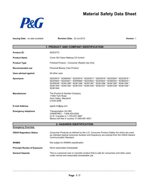 MSDS-English - P&G Product Safety