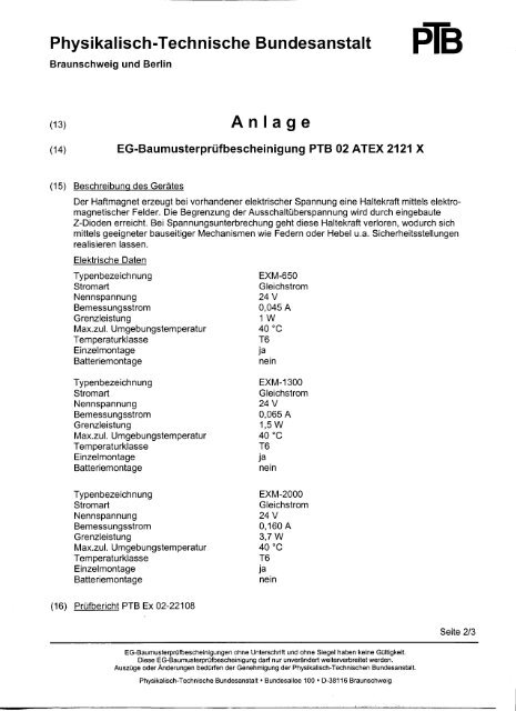 ATEX - ExMag (EXM-..) - PTB 02 ATEX 2121 X