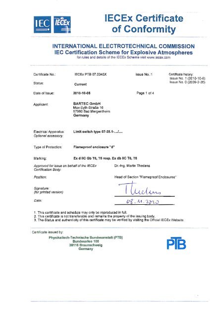 IECEx - ExSwitch - IECEx PTB 07.0045X