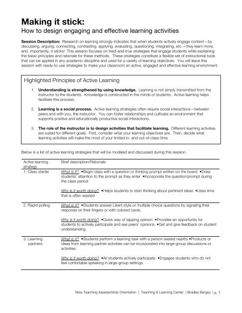 Session Handout-Active Learning Principles and Strategies