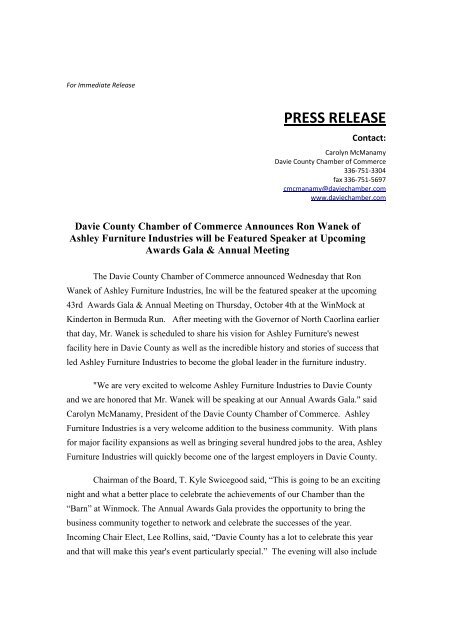Press Release - Awards Gala Guest Speaker - Davie County ...