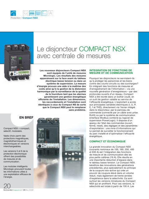 Le disjoncteur COMPACT NSX avec centrale de mesures 20