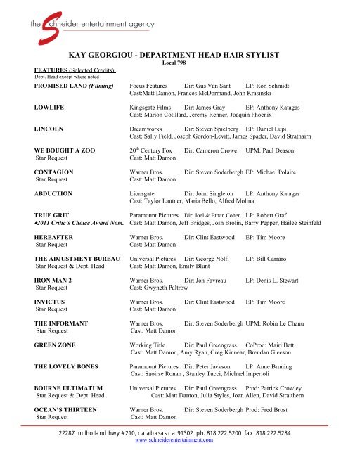 kay georgiou - department head hair stylist - Schneider Entertainment