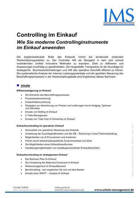 Seminar: Controlling im Einkauf - Scholz - Management