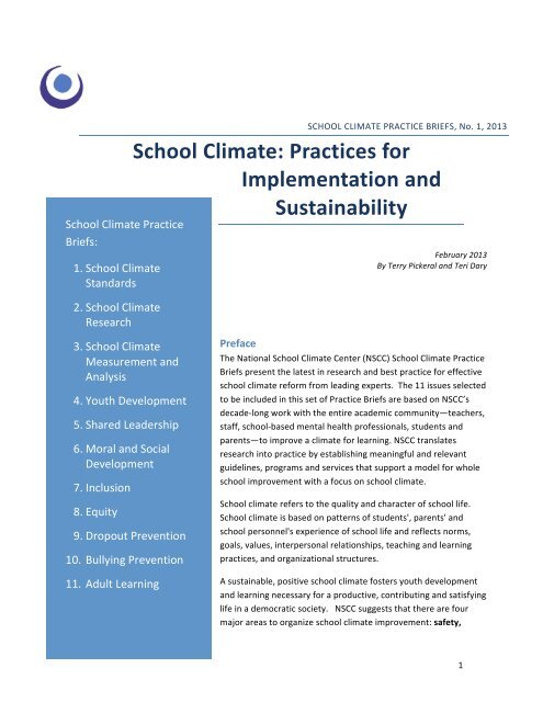 School Climate: Practices for Implementation and Sustainability
