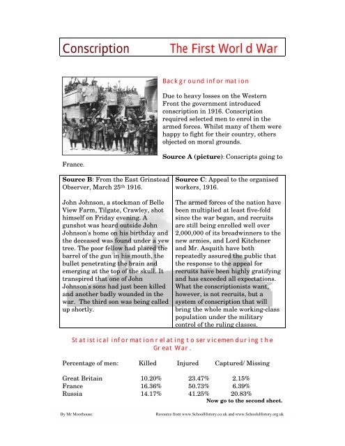 Conscription The First World War - School History