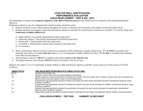 utah ate skill certification performance evaluation child development