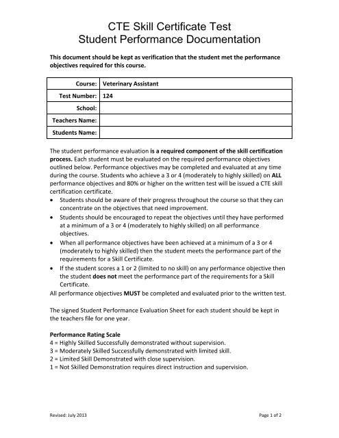 Student Performance Objectives Utah Skill Certification Student ...