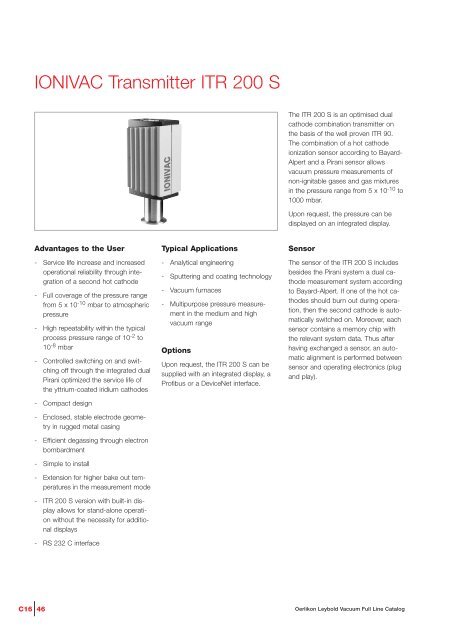 IONIVAC Transmitter ITR 200 S - Schoonover, Inc.