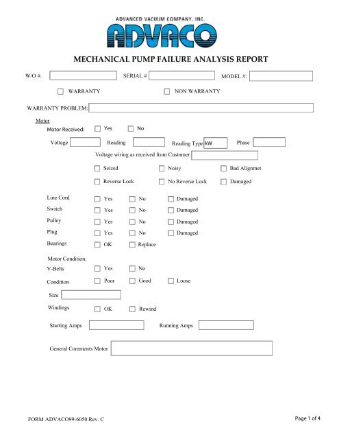 mechanical pump failure analysis report - Schoonover, Inc.