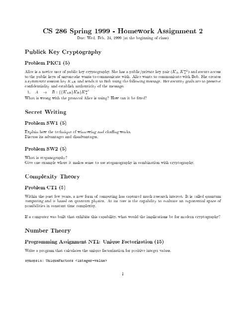 CS 286 Spring 1999 - Homework Assignment 2 - Schuba.COM