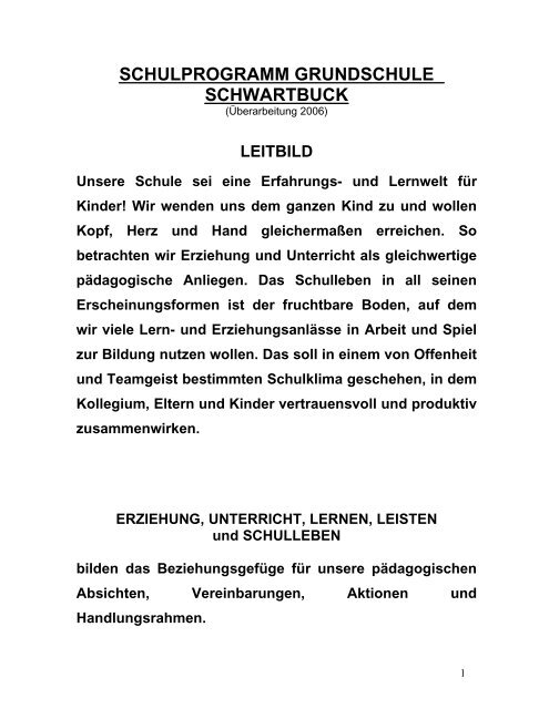 schulprogramm grundschule schwartbuck - Schulamt Kreis PlÃƒÂ¶n