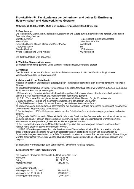 Protokoll der 54. Fachkonferenz der Lehrerinnen und Lehrer fÃƒÂ¼r ...
