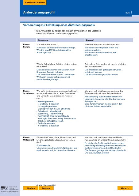 Anforderungsprofil: Vorbereitung zur Erstellung eines ...