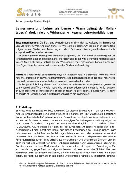 Vortrag von Prof. Dr. F. Lipowsky - Schulentwicklung in Bayern