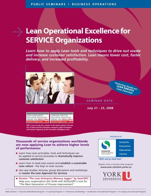 Lean Operational Excellence for Service Organizations - Schulich ...
