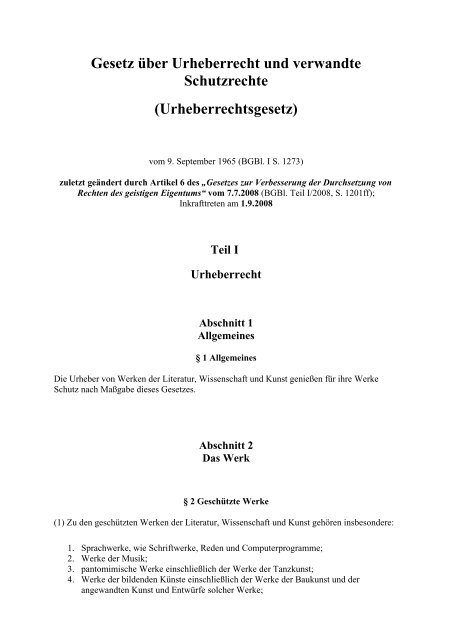 Komplettfassung des Urheberrechtsgesetz als pdf-Datei