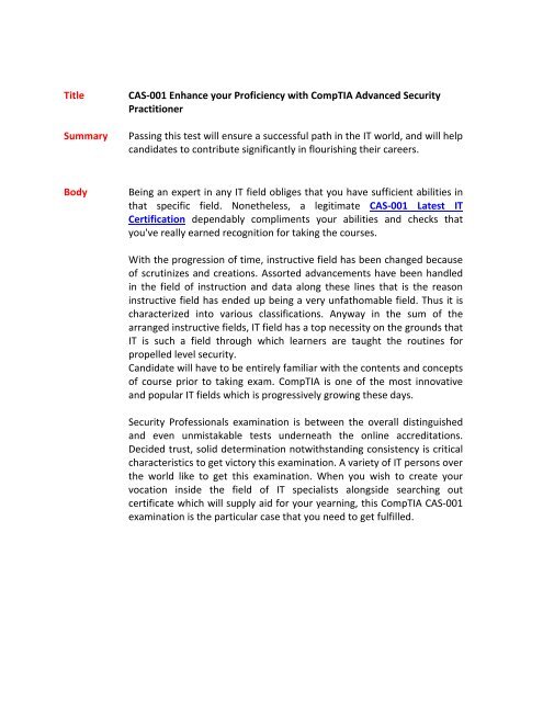 CAS-001 Exam Questions - Pass in First Attempt