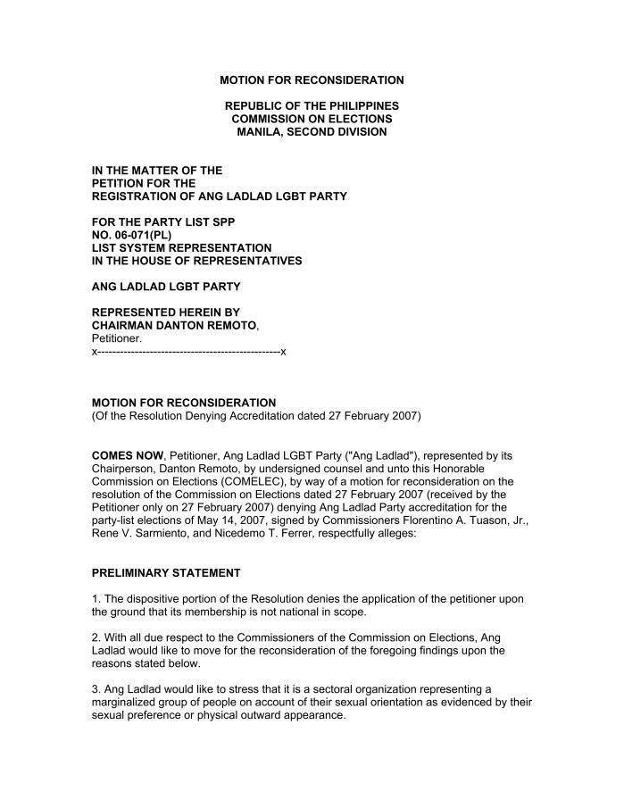 Unusual Motion For Reconsideration 2020 Template For Free