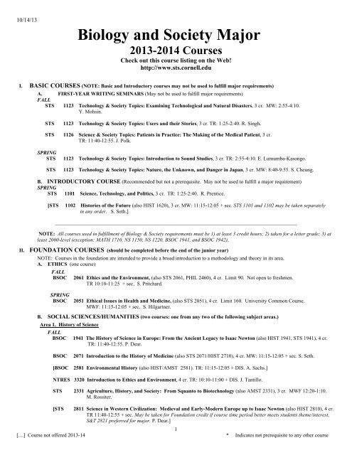 Biology and Society Major - Science and Technology Studies