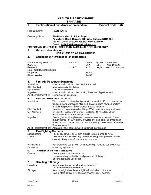 COSHH sheet download - Jangro