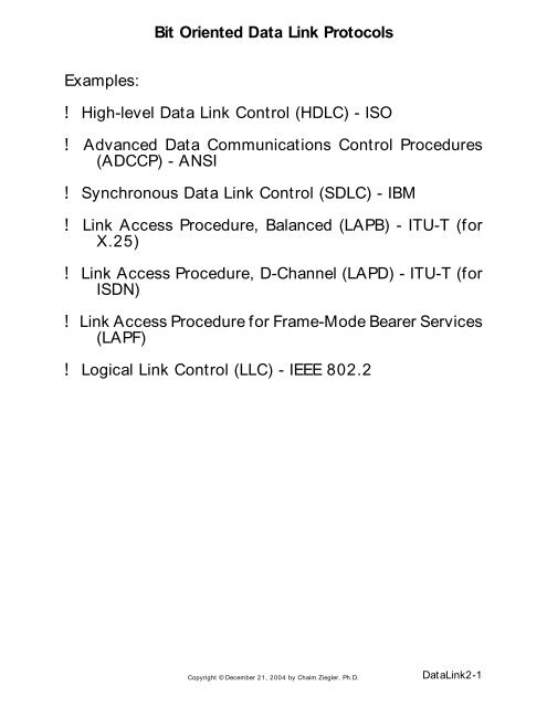Bit Oriented Data Link Protocols Examples High Level Data Link