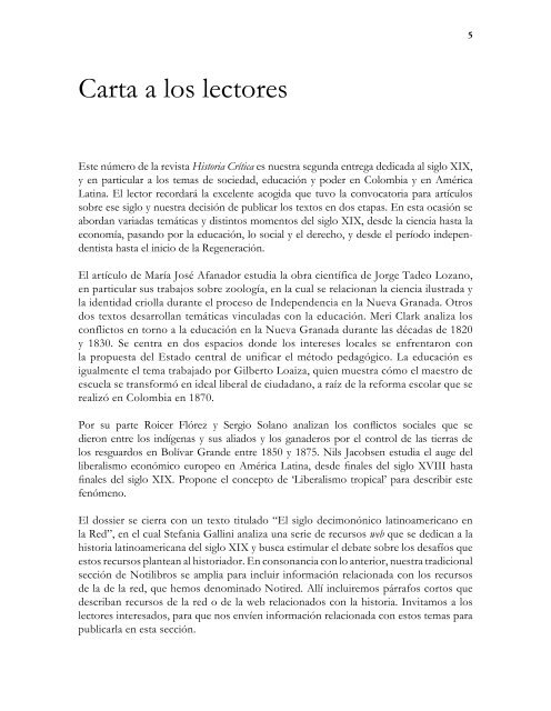 Carta a los lectores