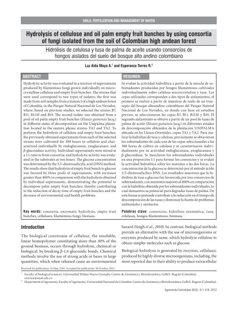 Hydrolysis of cellulose and oil palm empty fruit ... - SciELO Colombia