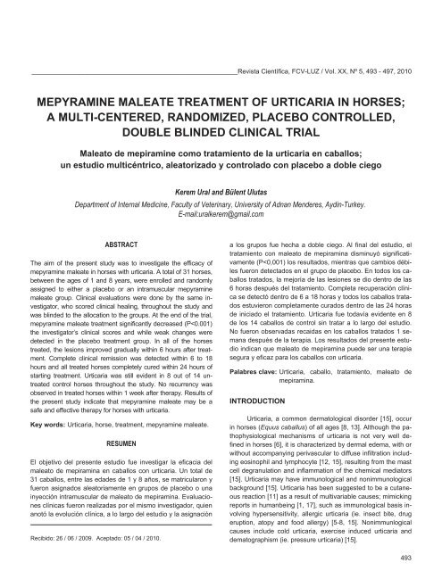 mepyramine maleate treatment of urticaria in horses - Saber -ULA