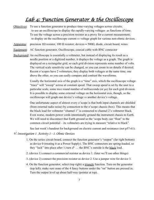 Lab 4: Function Generator & the Oscilloscope