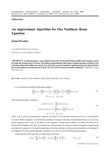 An Approximate Algorithm for One Nonlinear Beam Equation