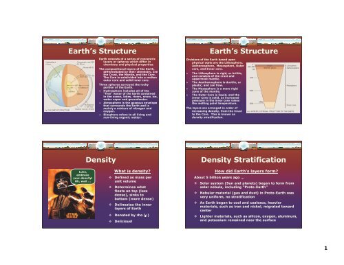 Earth's Structure Earth's Structure Density Density Stratification