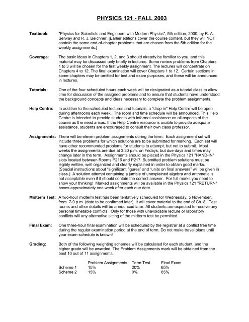 Physics 121 Fall 2003