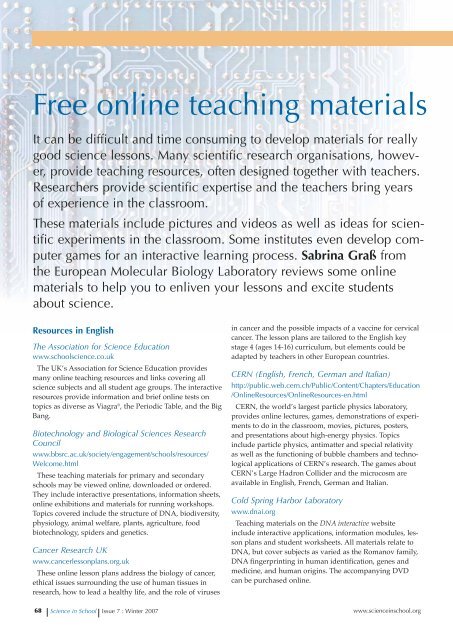 Free online teaching materials - Science in School