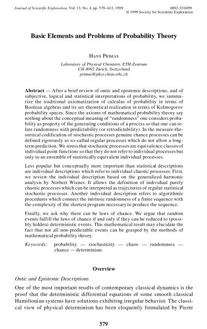 Basic Elements and Problems of Probability Theory - Society for ...