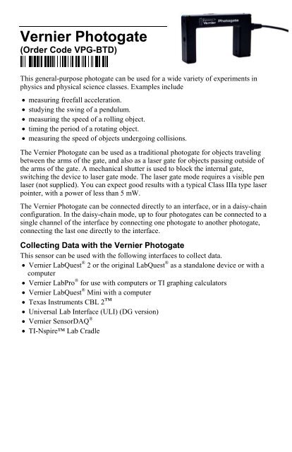 Vernier Photogate - Scientrific Pty Ltd