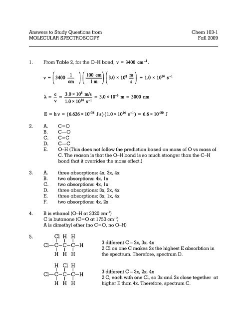Answers to Molecular Spectroscopy Study Questions