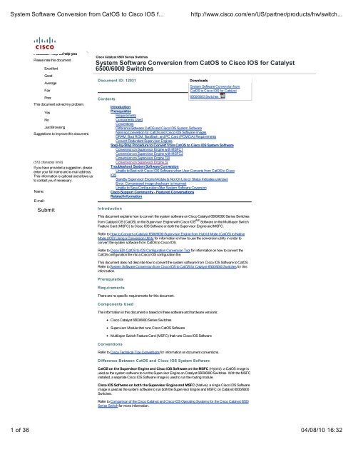 System Software Conversion from CatOS to Cisco IOS for Catalyst ...