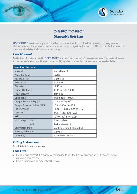 DISPO TORICÂ® Disposable Toric Lens Lens Material Fitting ...