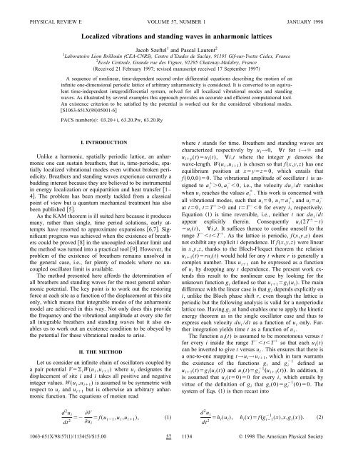 Localized vibrations and standing waves in anharmonic lattices