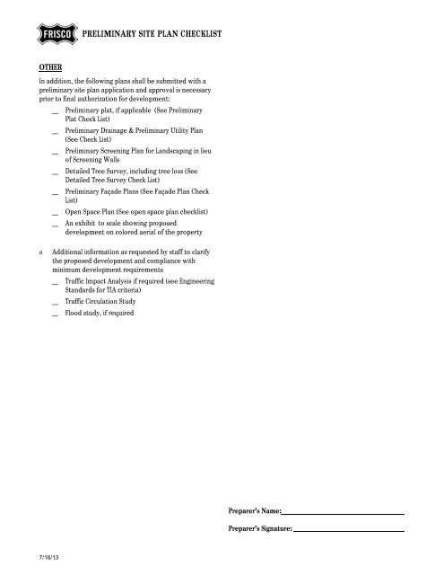 PRELIMINARY SITE PLAN CHE