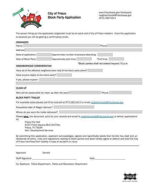 City of Frisco Block Party Application
