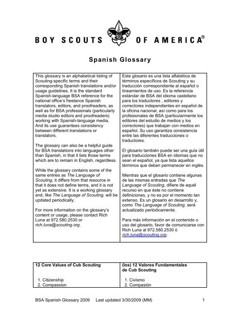 BSA Spanish Glossary 2009 - Boy Scouts of America