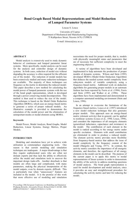 Bond Graph Based Modal Representations and Model Reduction of ...