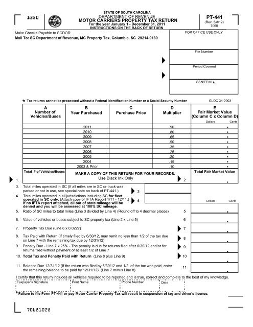 PT-441 * - the South Carolina Department of Revenue